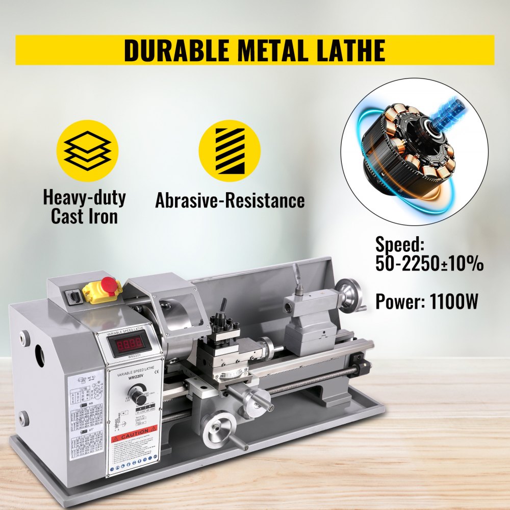 VEVOR Mini Metal Lathe 8.7"x16" Mini Lathe Machine 2250 PRM Variable ...