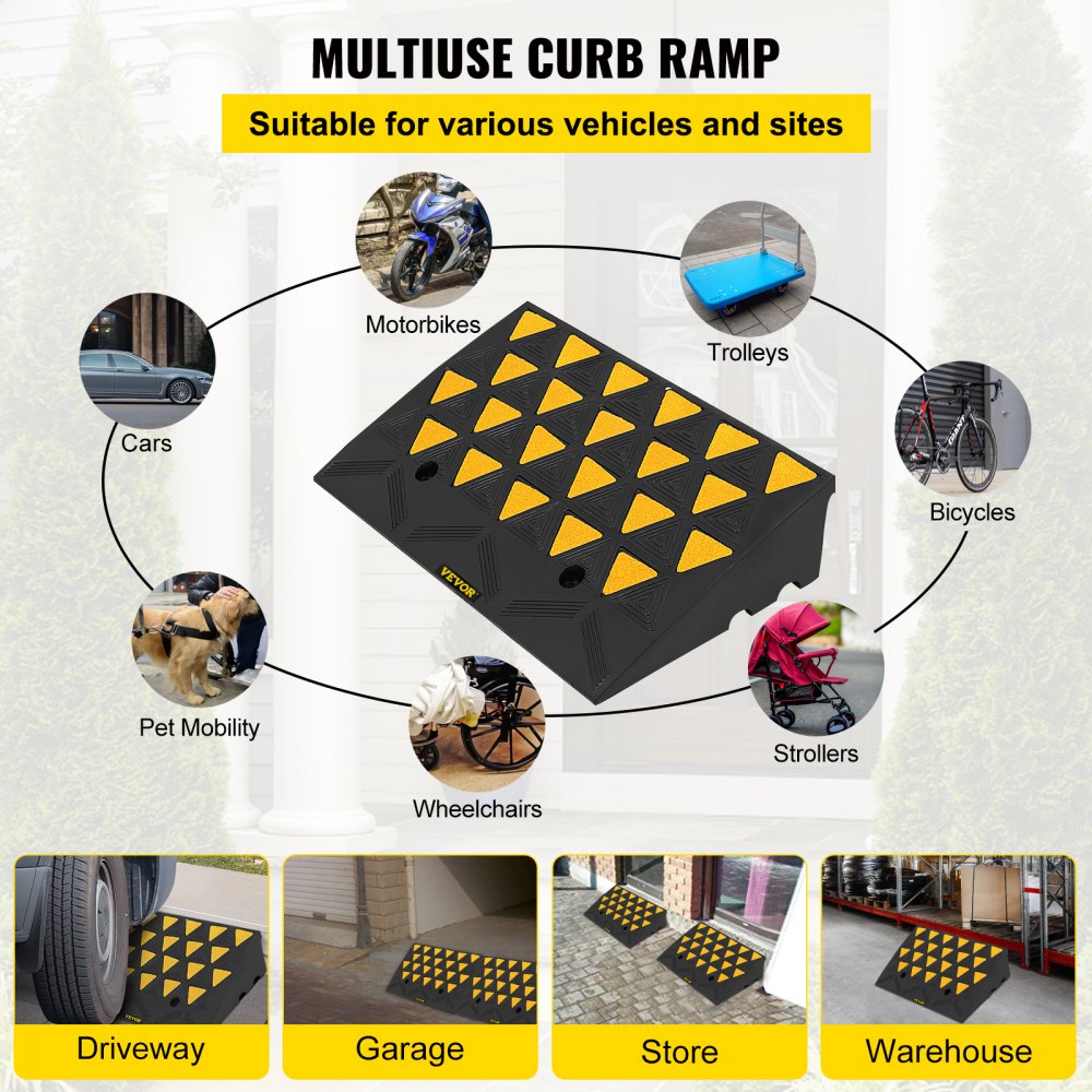 VEVOR Rubber Curb Ramp, 6" Rise Height Sidewalk Curb Ramp, 5T Heavy ...