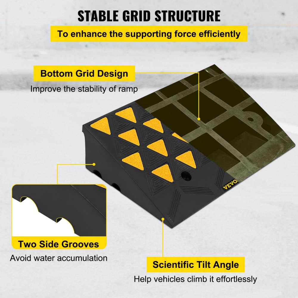 VEVOR Rubber Curb Ramp, 6" Rise Height Sidewalk Curb Ramp, 5T Heavy ...