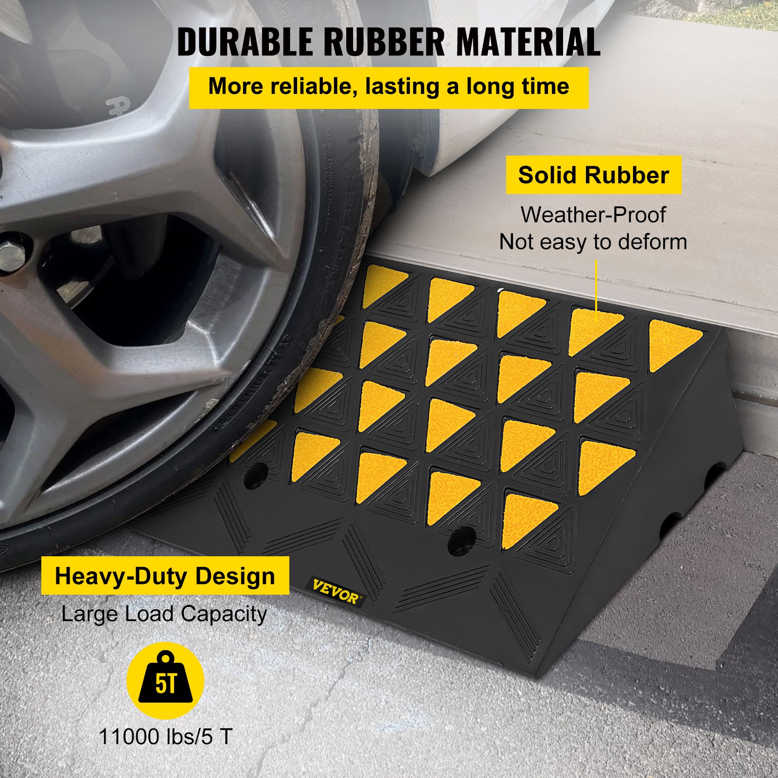 VEVOR Rubber Curb Ramp, 6" Rise Height Sidewalk Curb Ramp, 5T Heavy ...