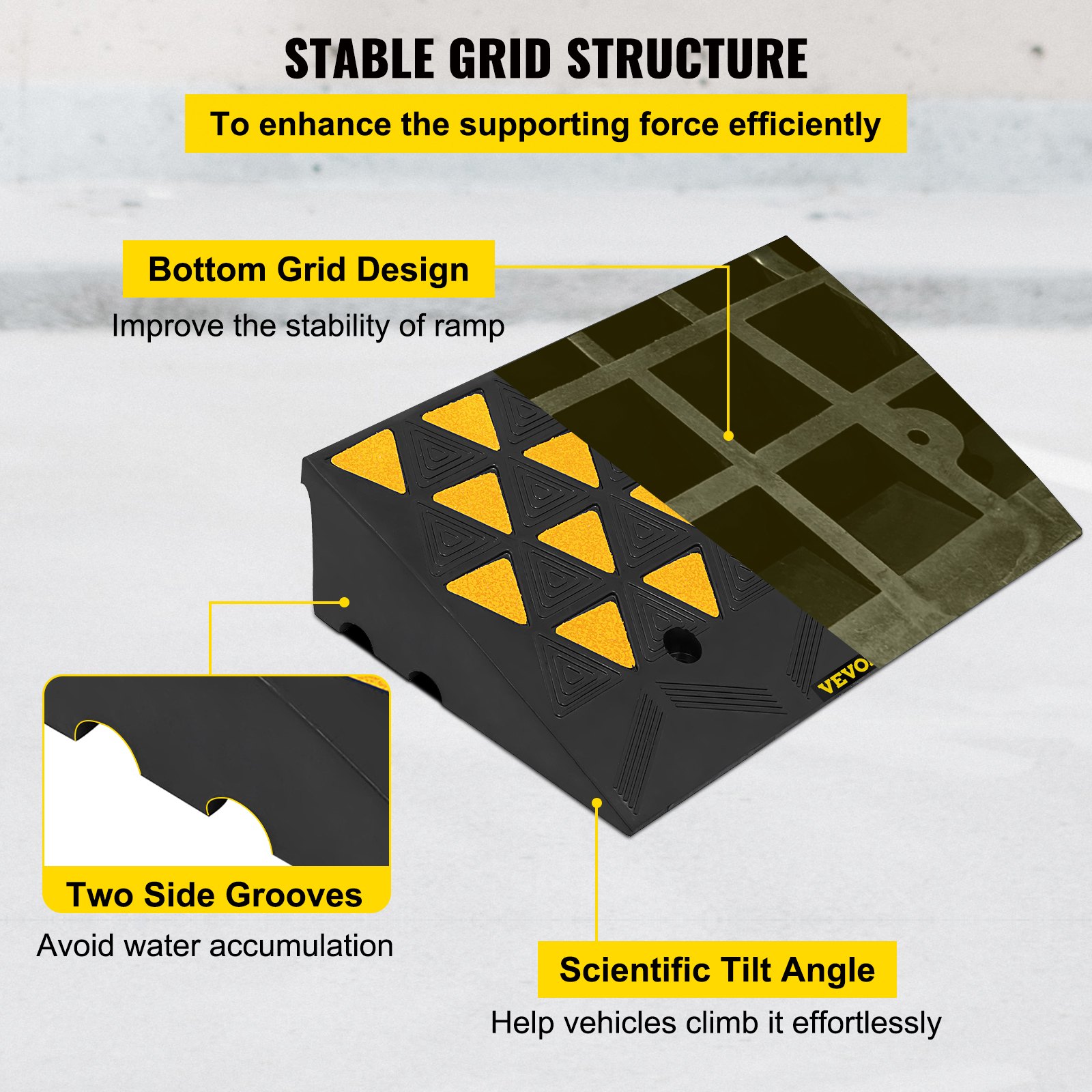 VEVOR Rubber Curb Ramp, 6" Rise Height Sidewalk Curb Ramp, 5T Heavy ...