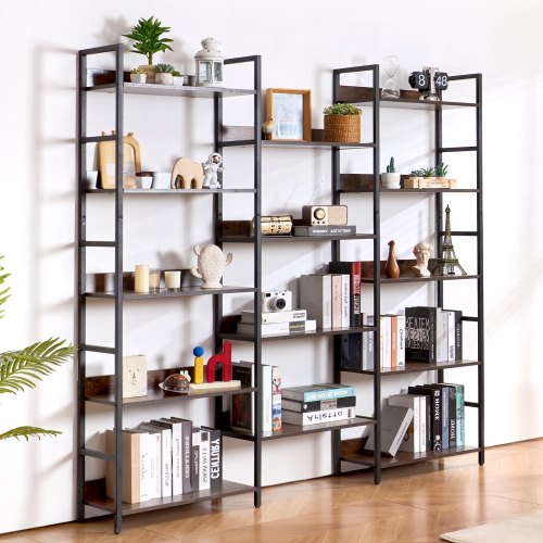 Metal Bookshelf Rustic Bookshelf 14-Tier for Living room Bedroom ...