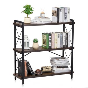 VEVOR Metal Bookshelf, 3-Tier Industrial Bookshelf, Small Rustic ...
