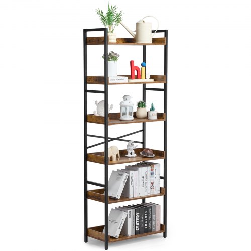 Metal Bookshelf Rustic Bookshelf 6-Tier for Living room Bedroom ...