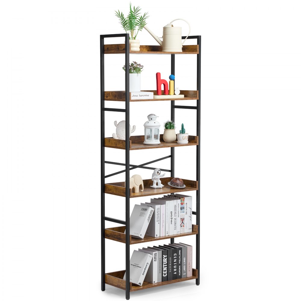 Metal Bookshelf Rustic Bookshelf 6-Tier for Living room Bedroom ...