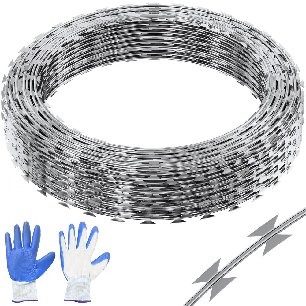 VEVOR Razor Wires, 45m Razor Barbed Wire, 3 Rolls Razor Wire Fencing ...