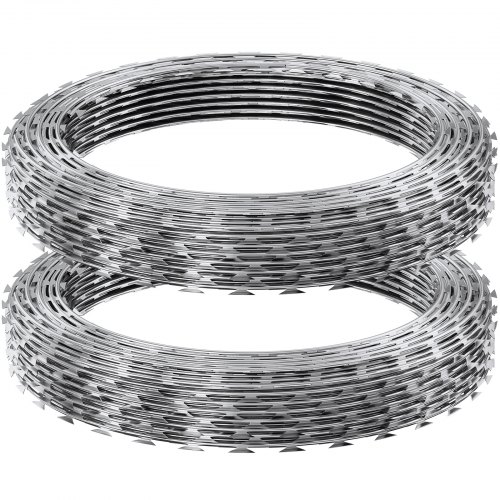 VEVOR Razor Wires, 98 ft Razor Barbed Wire, 2 Rolls Razor Wire Fencing ...