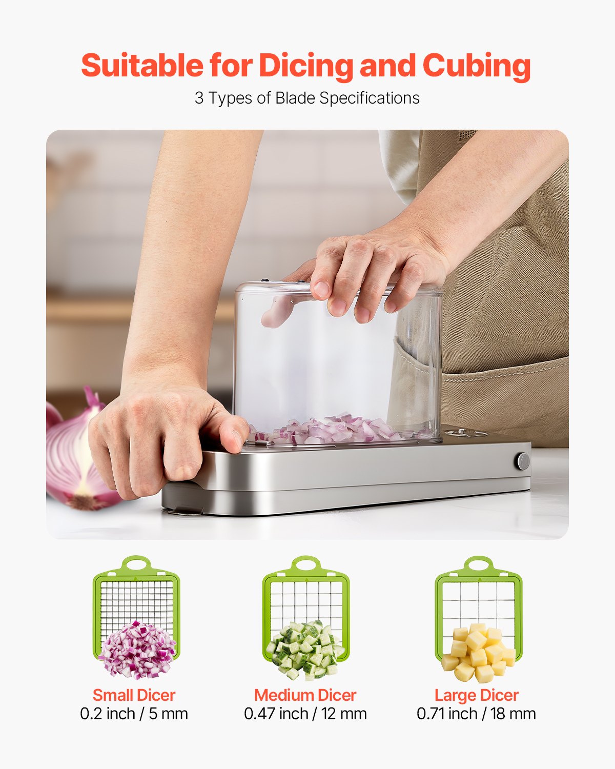 VEVOR Vegetable Cutter Chopper – 3 Blades, 1200mL, 420 Steel