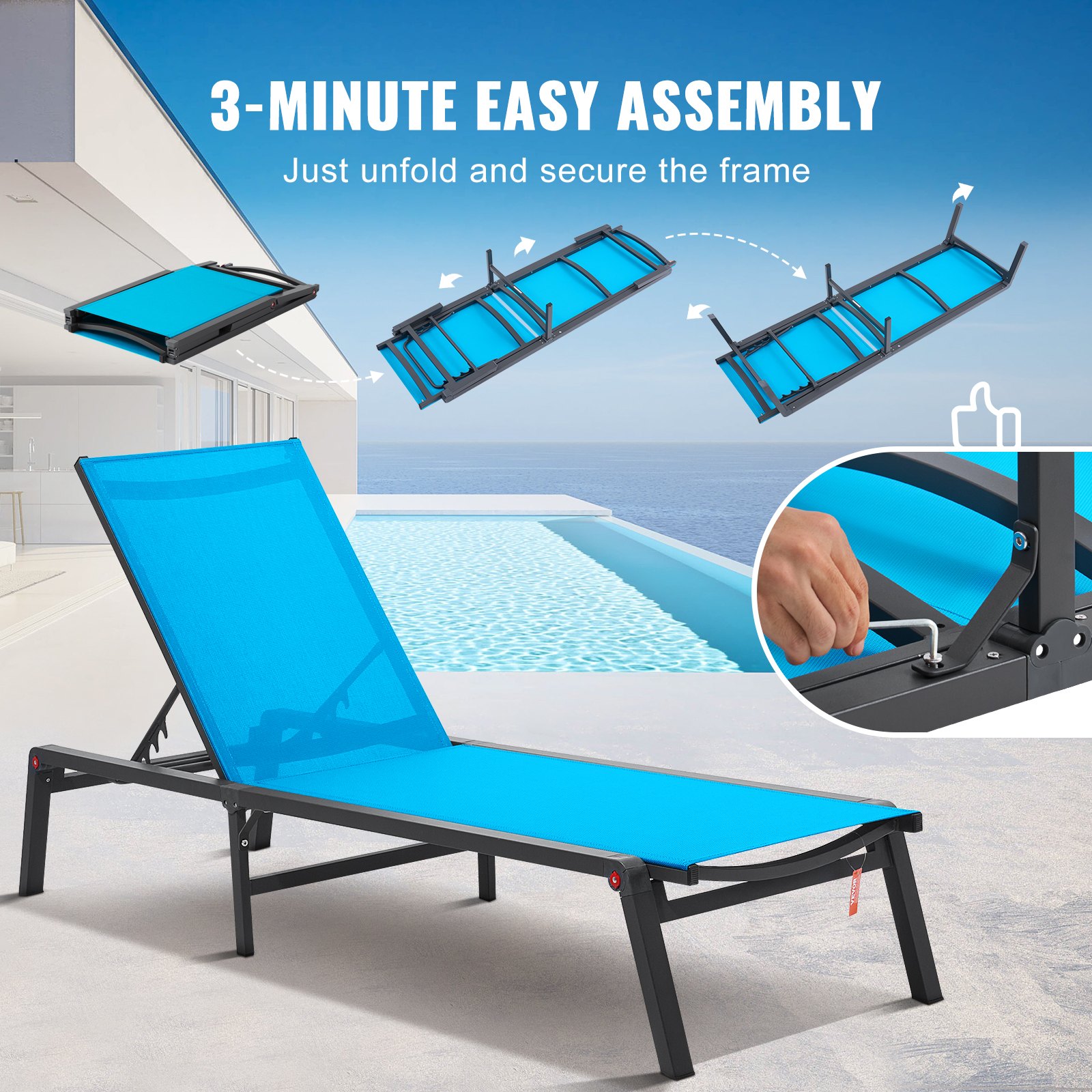 VEVOR Chaise Lounge Chair Outdoor Patio Lounge Chair Adjustable 5 ...