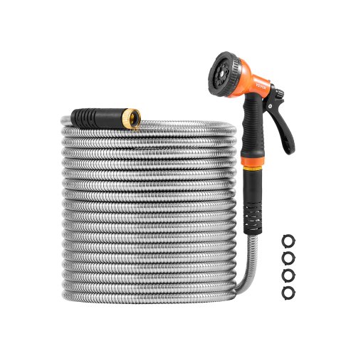 VEVOR Metal Garden Hose 100 ft, Rust Proof Stainless Steel Water Hose ...