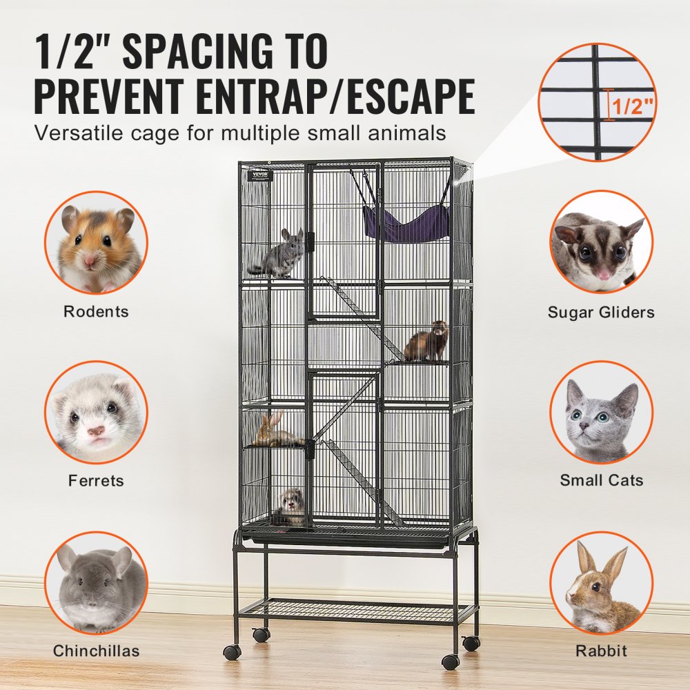 VEVOR 69" Metal Small Animal Cage 4-Tier Rolling Ferret Cage with Tray ...