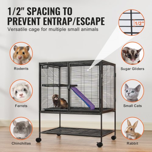 VEVOR 36" Metal Small Animal Cage 2-Tier Rolling Ferret Cage with Tray ...
