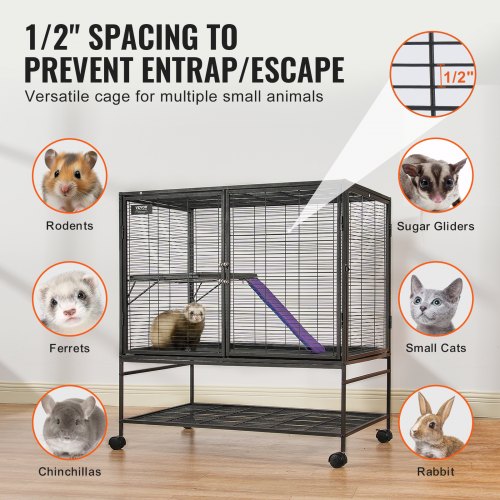 VEVOR 39" Metal Small Animal Cage 2-Tier Rolling Ferret Cage with Tray ...