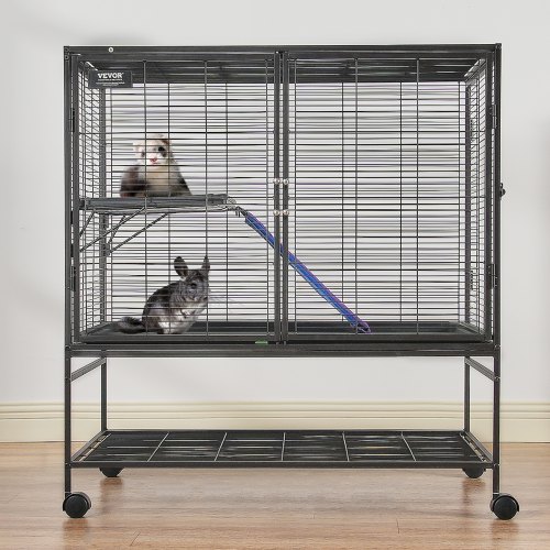VEVOR 39" Metal Small Animal Cage 2-Tier Rolling Ferret Cage with Tray ...