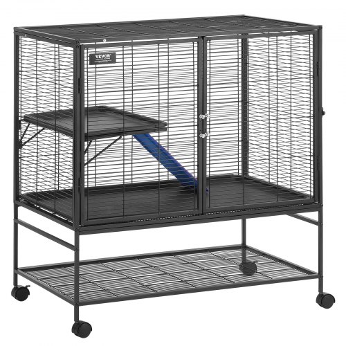 VEVOR 39" Metal Small Animal Cage 2-Tier Rolling Ferret Cage with Tray ...