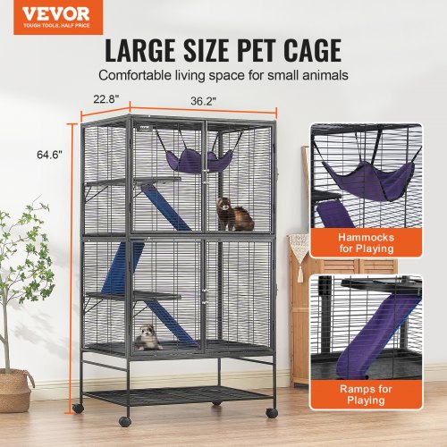 VEVOR 64.6" Metal Small Animal Cage 4-Tier Rolling Ferret Cage with ...