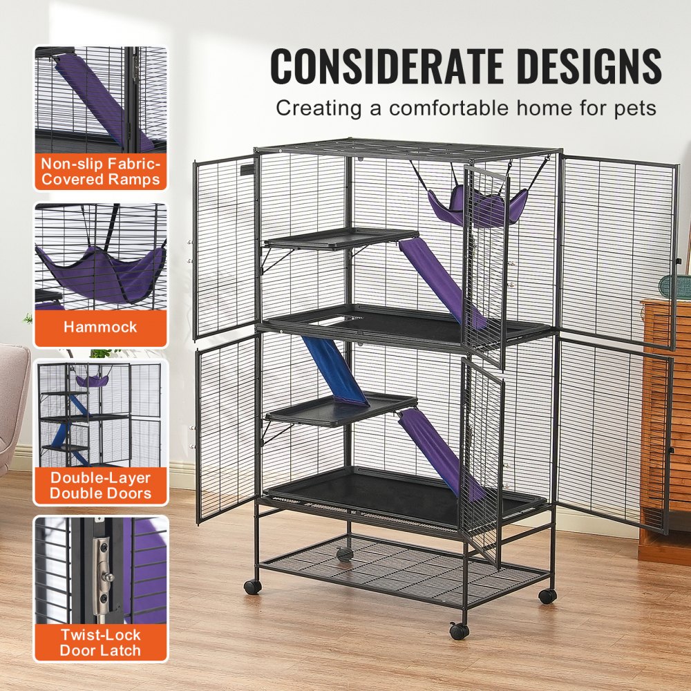 VEVOR 64.6" Metal Small Animal Cage 4-Tier Rolling Ferret Cage with ...