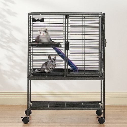 VEVOR 34" Metal Small Animal Cage 2-Tier Rolling Ferret Cage with Tray ...