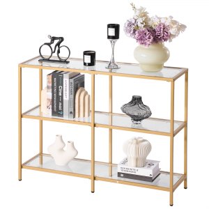 VEVOR Hallway Console Table — 3-Tier Glass and Gold Finish