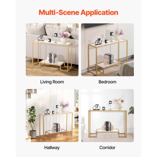 VEVOR 2-Tier Glass Console Table, Modern Rectangle Sofa Side Table with ...