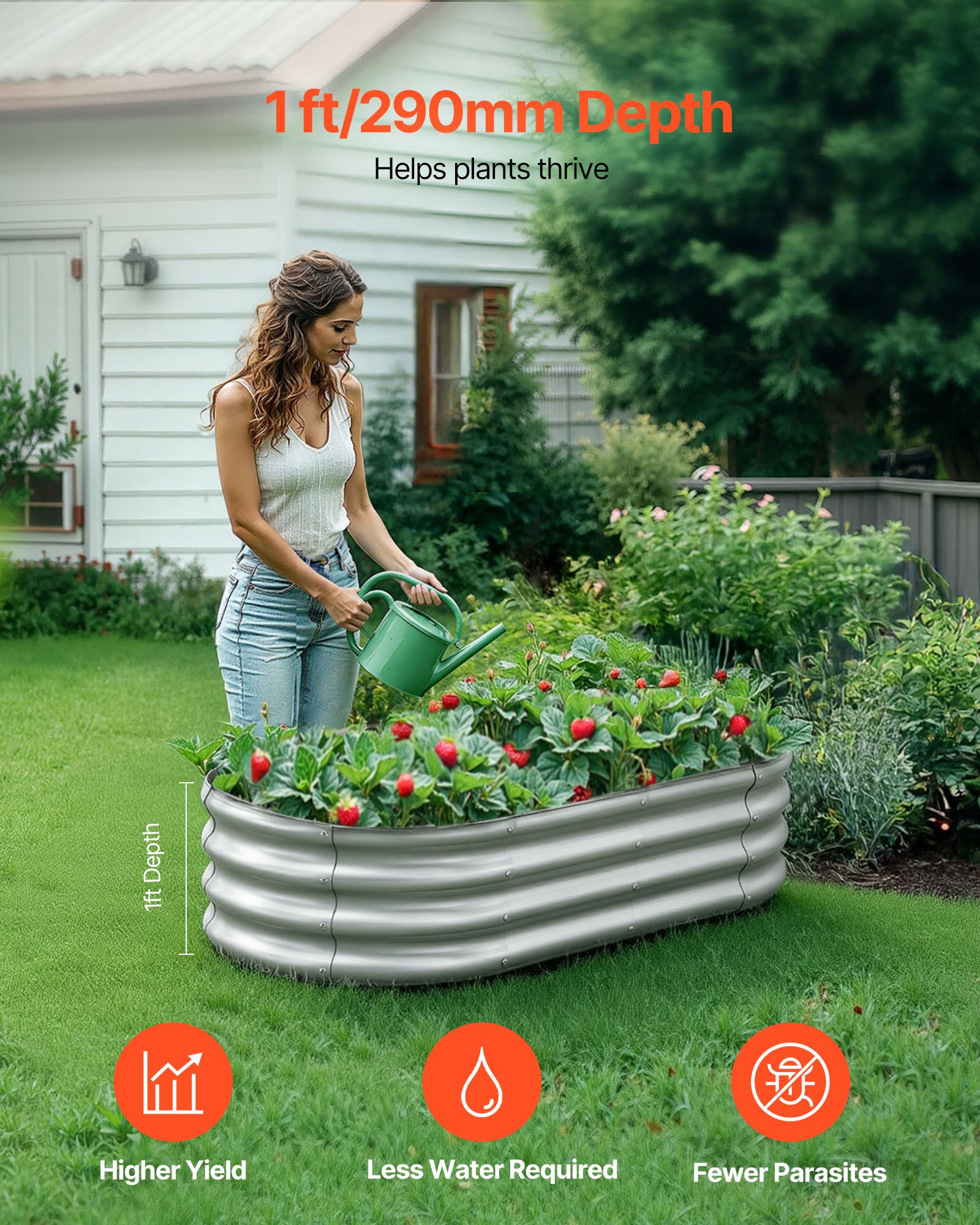 VEVOR Metal Raised Garden Bed, 1.2 x 0.6 x 0.3 m Oval Outdoor ...