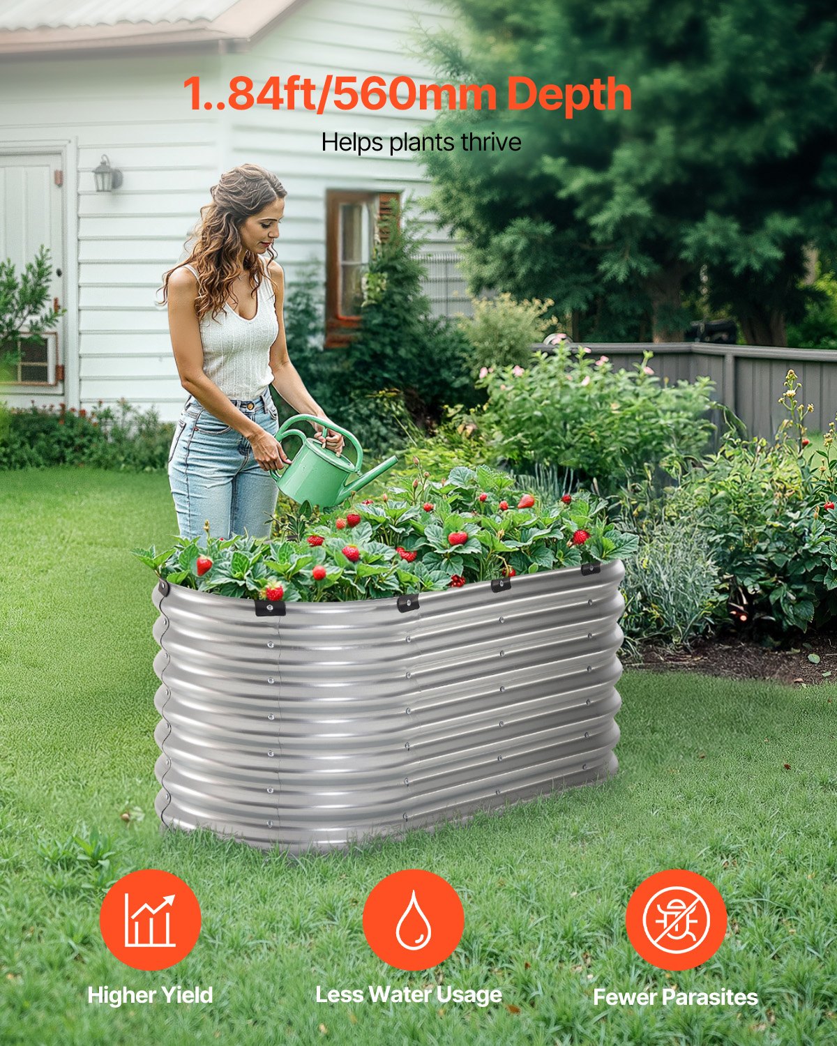 VEVOR Metal Raised Garden Bed 4x2x2 ft Outdoor Galvanized Planter Box ...
