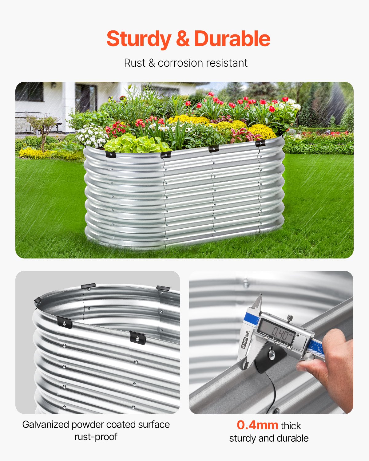 VEVOR Metal Raised Garden Bed, 4 x 2 x 2 ft Outdoor Galvanized Planter ...