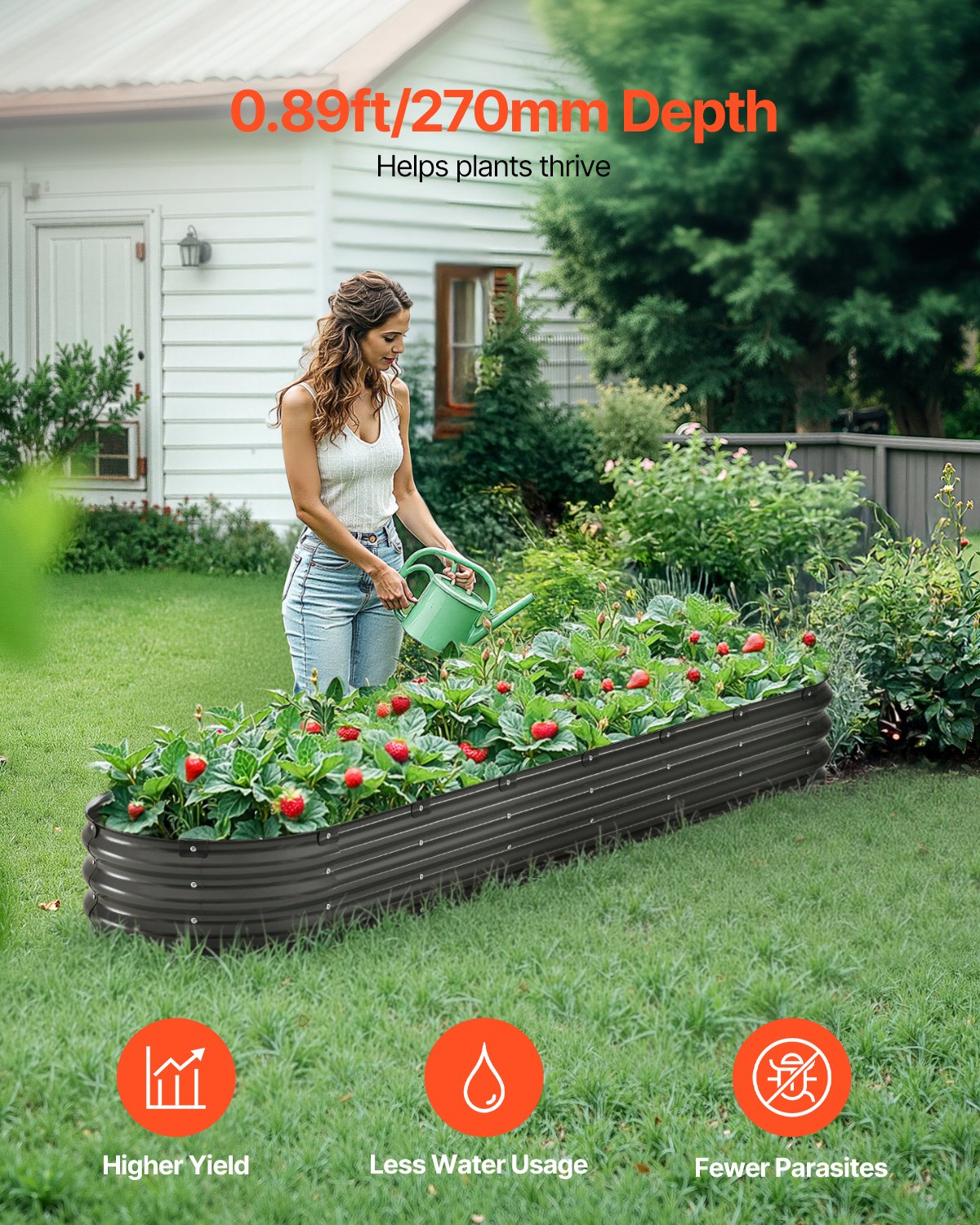 VEVOR Metal Raised Garden Bed, 8 x 2 x 1 ft Outdoor Galvanized Planter ...