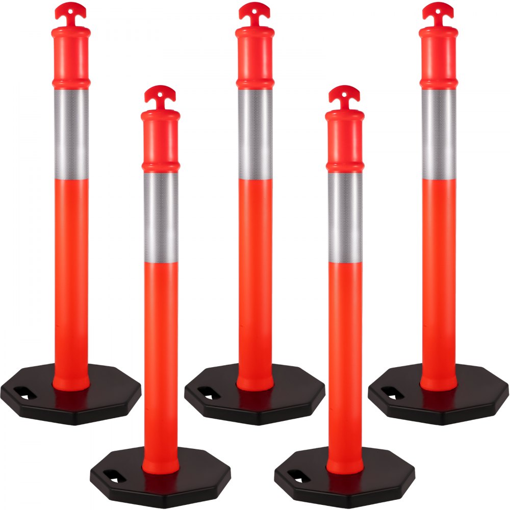 VEVOR 5Pack Delineator Posts 44 Inch Height, Orange PE Delineator Post ...