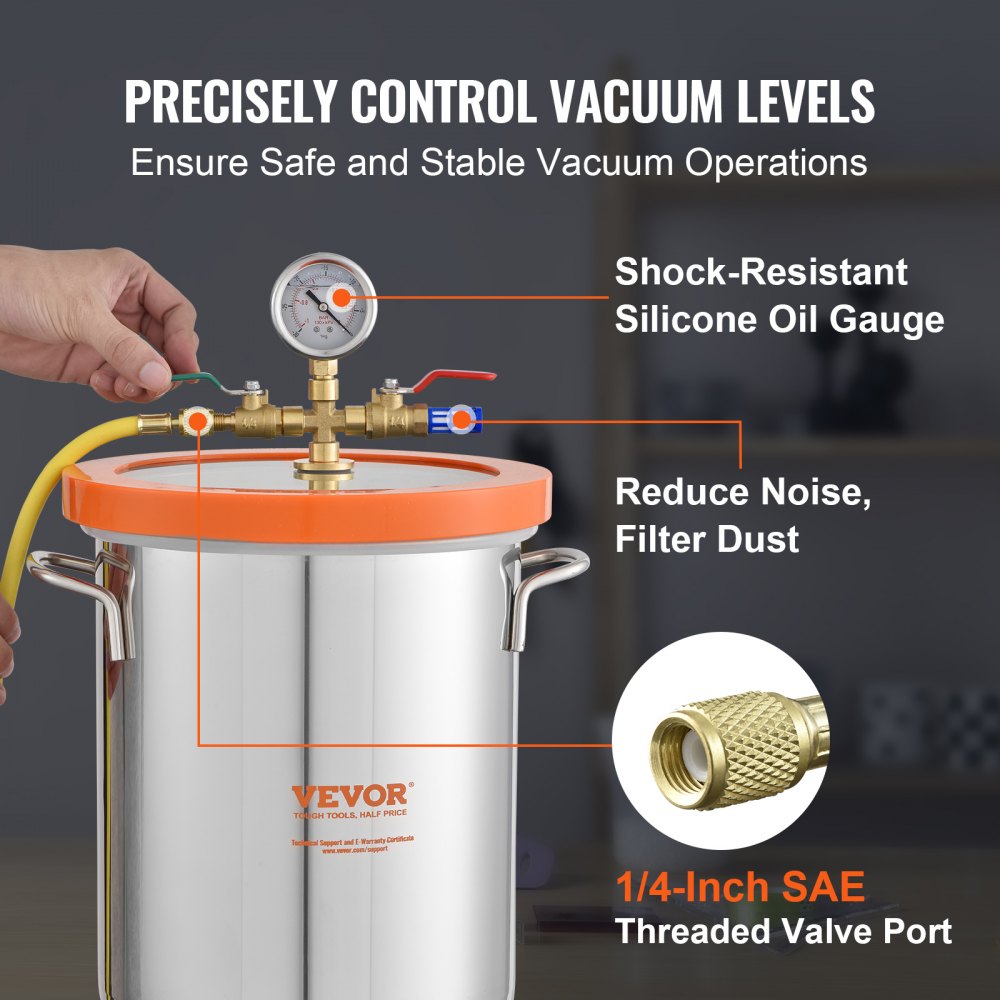 VEVOR 5 Gallon Vacuum Chamber, Upgraded Tempered Glass Lid Vacuum ... VEVOR 5 Gallon Vacuum Chamber, Upgraded Tempered Glass Lid Vacuum ...