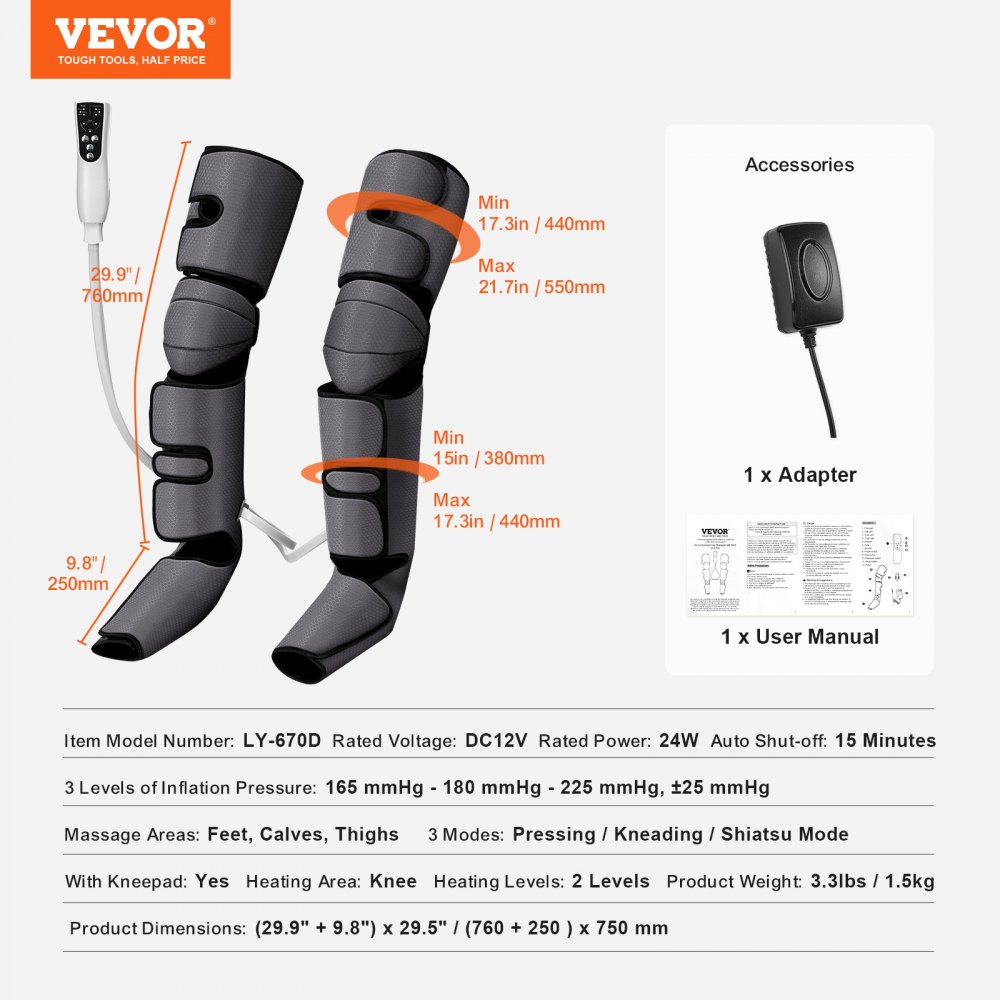 VEVOR Full Leg Massager, Air Compression Leg Massager for Foot Calf ...