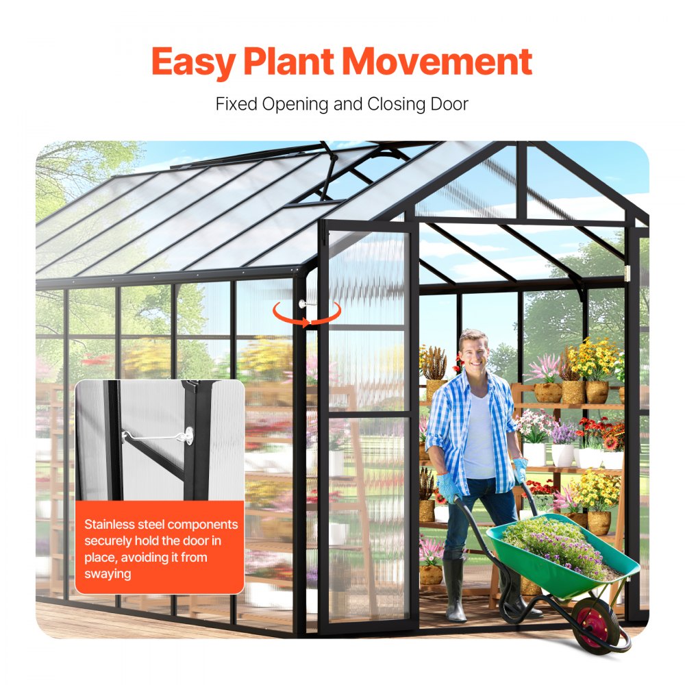 VEVOR Polycarbonate Greenhouse 8 x 14 Ft Outdoor Walk-in Greenhouse for ...