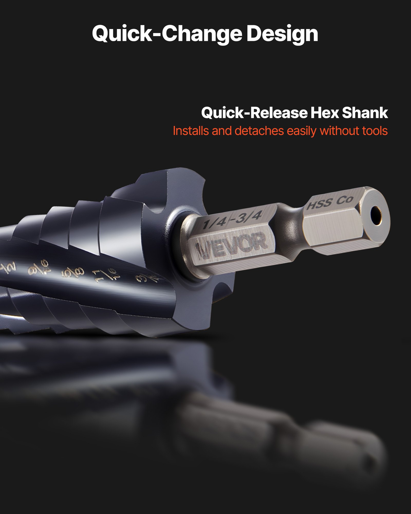 VEVOR Metal Step Drill Bit – 1/4 to 3/4 Inch, 118° Tip