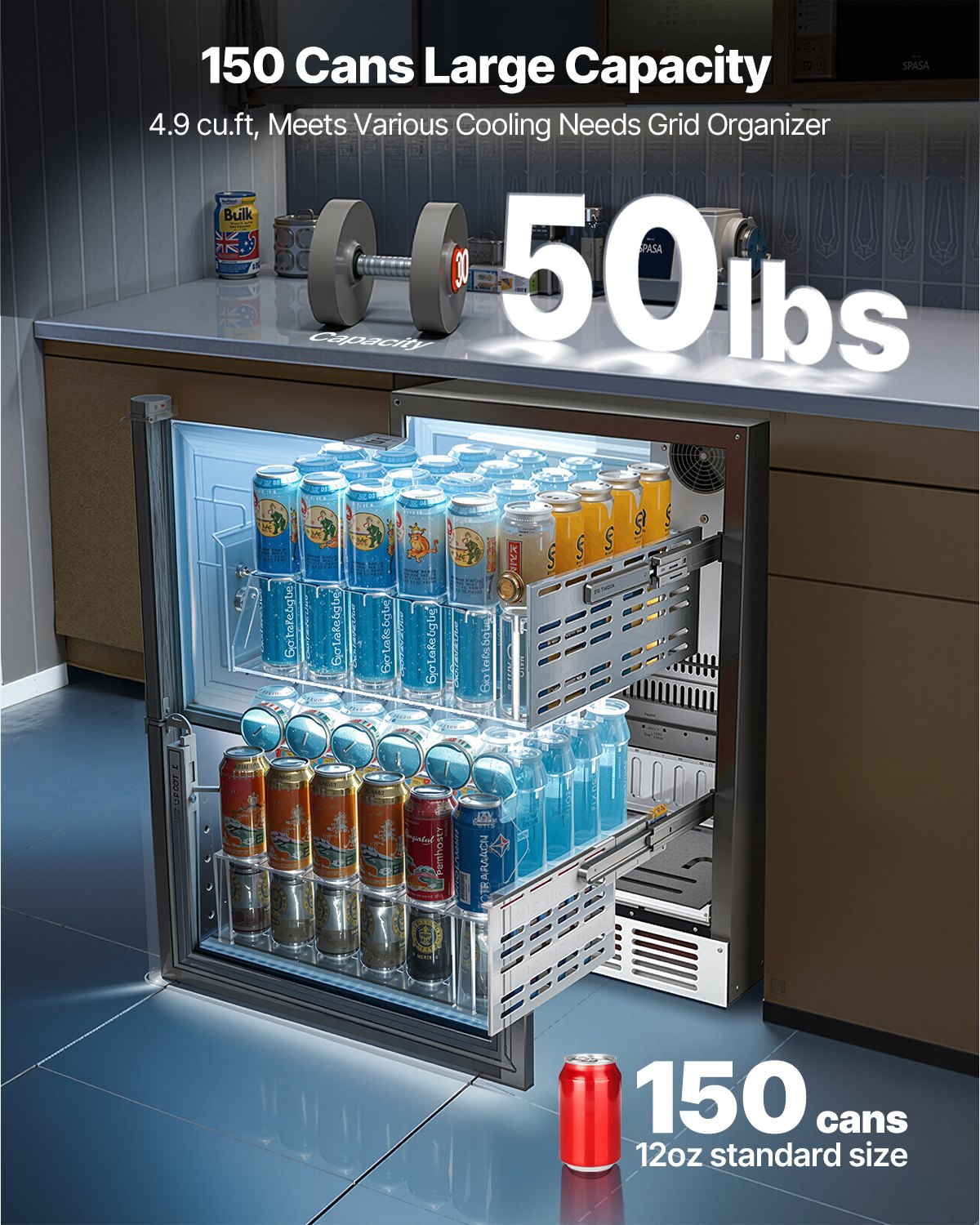 VEVOR Double Drawer Fridge – 24 Inch, 140L Dual Drawers