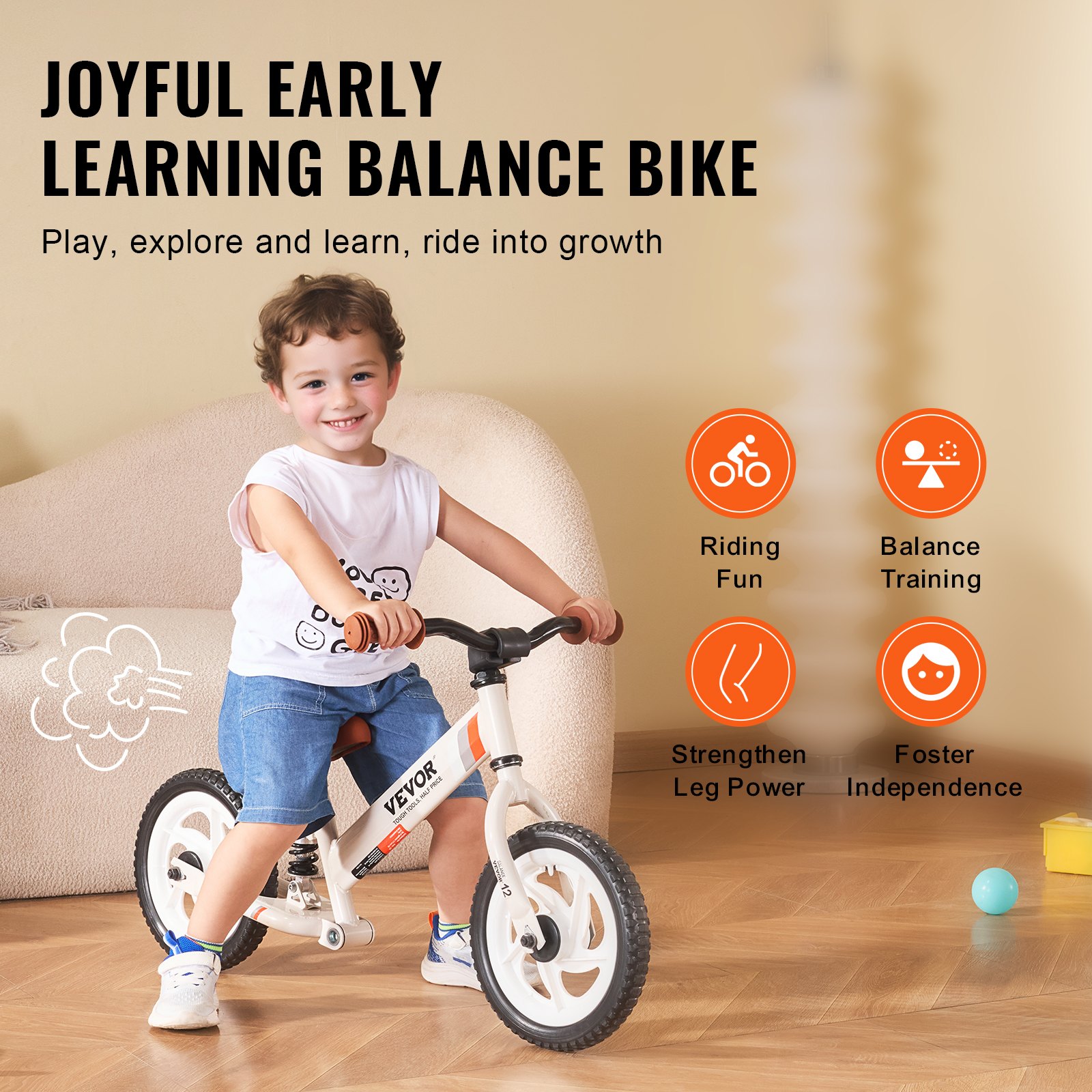 VEVOR Toddler Balance Bike, 12" Carbon Steel Kids Bike with Adjustable ...
