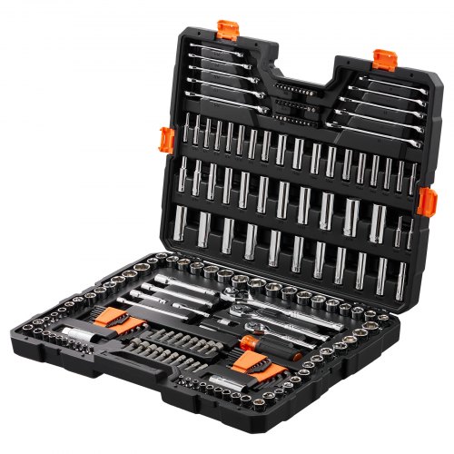 VEVOR Mechanics Tool Set and Socket Set, 1/4" 3/8" 1/2" Drive Deep and Standard Sockets, 205 Pcs ...