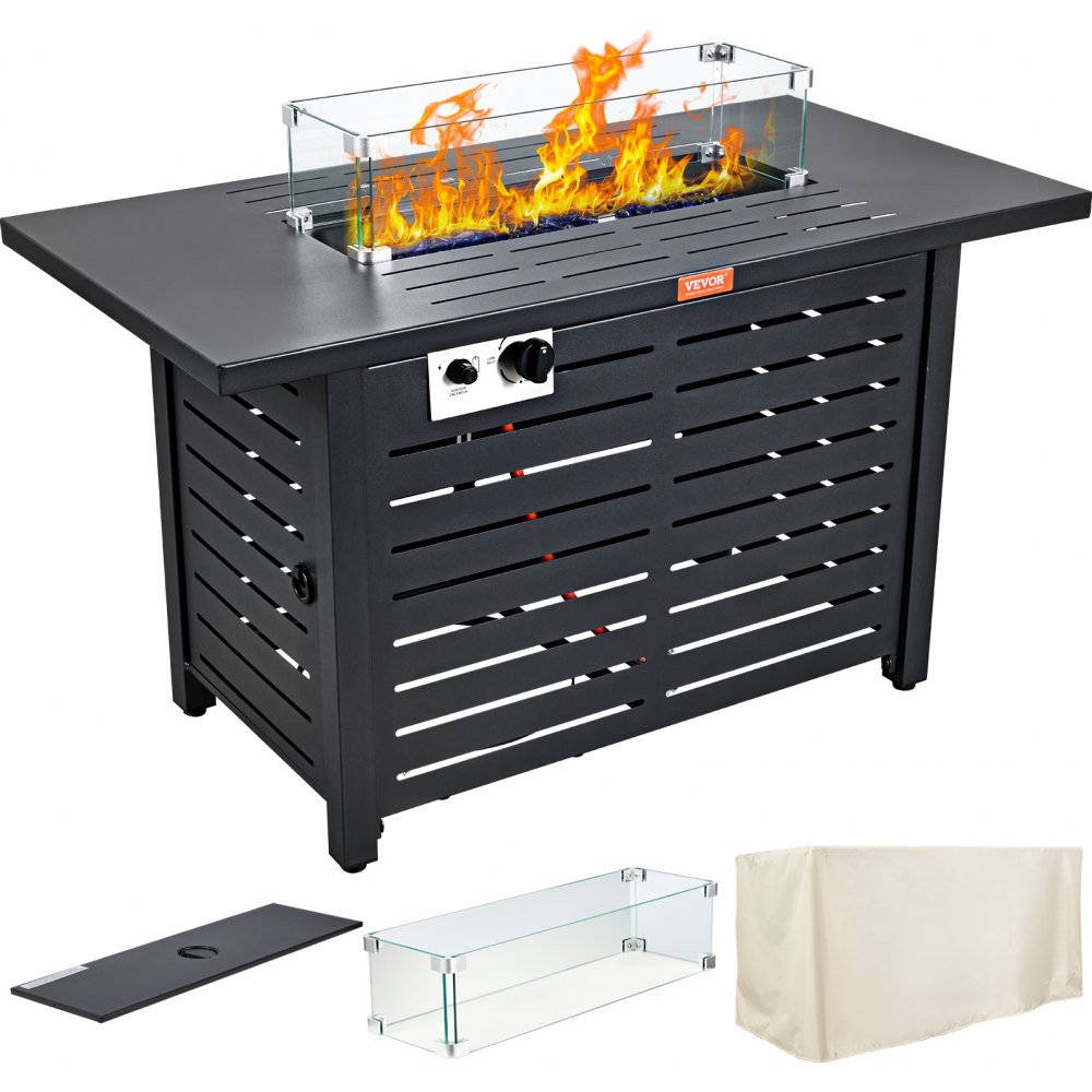 VEVOR Gas Fire Pit Table, 43 In 50000 BTU, Propane Outdoor Wicker Patio ...