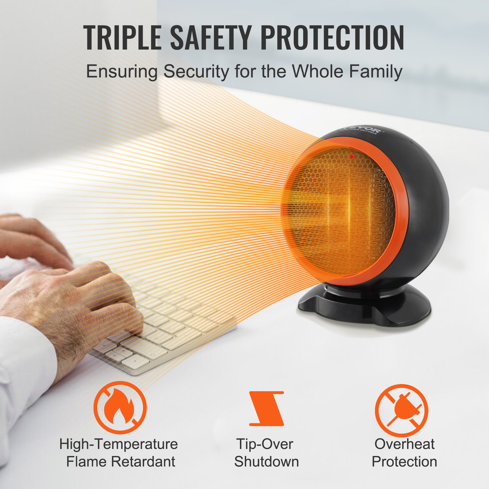 VEVOR Portable Electric Space Heater with Overheat Protection, 500 W ...