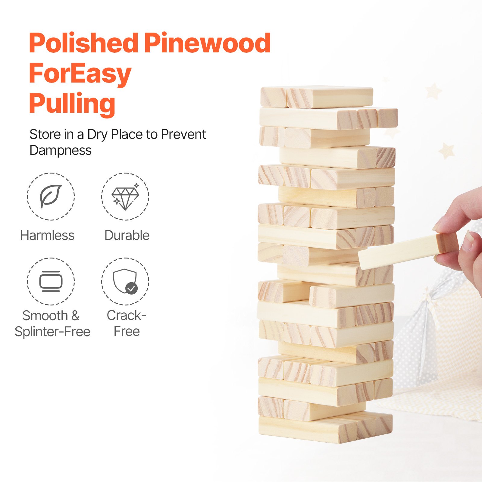 VEVOR Giant Tumbling Timber Toy – 54 Pine Wood Blocks