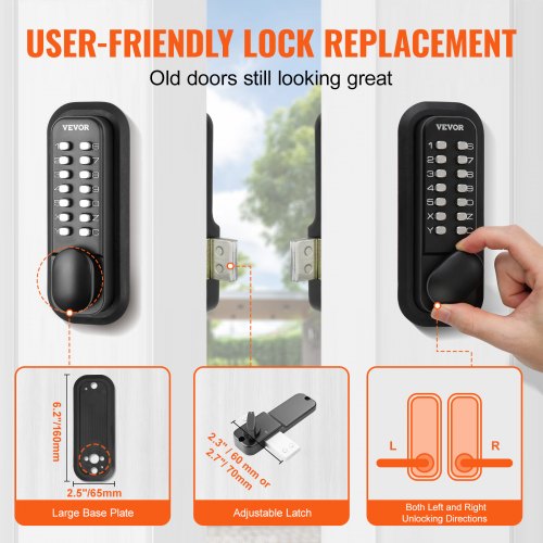 VEVOR Mechanical Keyless Entry Door Lock, 14 Digit Keypad, Outdoor Gate ...