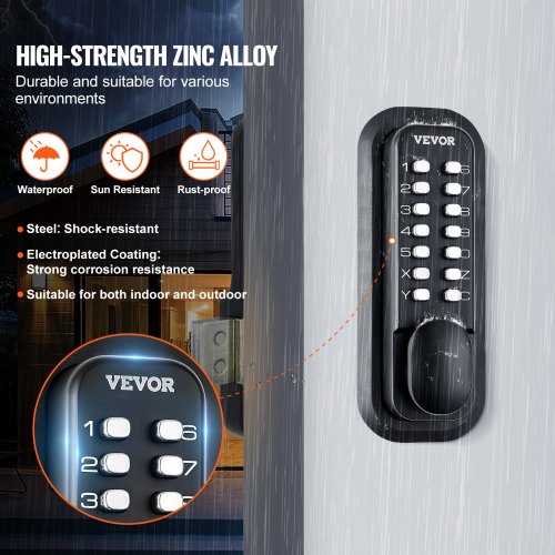 VEVOR Mechanical Keyless Entry Door Lock, 14 Digit Keypad, Outdoor Gate ...