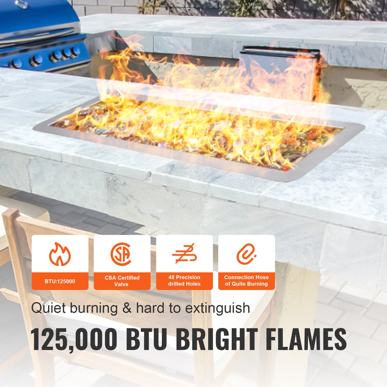 VEVOR 30 x 10 inch Drop-in Fire Pit Pan, Rectangular Stainless Steel ...