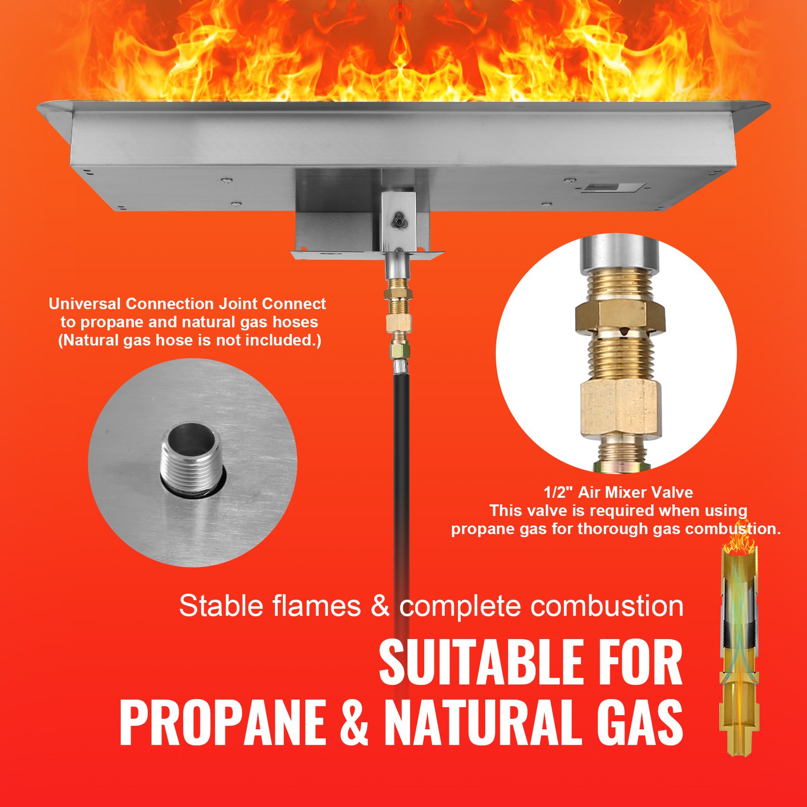 VEVOR 30 x 10 inch Drop-in Fire Pit Pan, Rectangular Stainless Steel ...