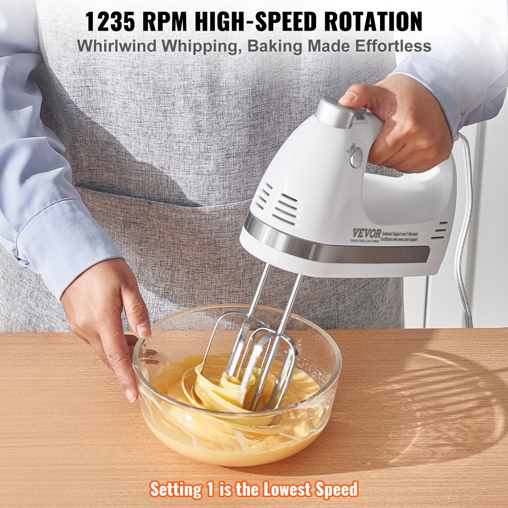 VEVOR Electric Hand Mixer, 5-Speed, 250 Watt Portable Electric Handheld ...