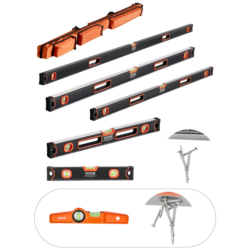 VEVOR Ruler Leveler – 6 Sizes, 3 in 1 Angles, 3 Bubbles
