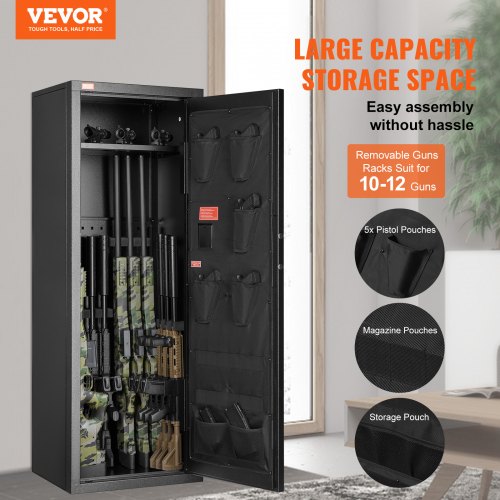 VEVOR 10-12 Rifles Gun Safe, Rifle Safe with Lock & Digital Keypad ...