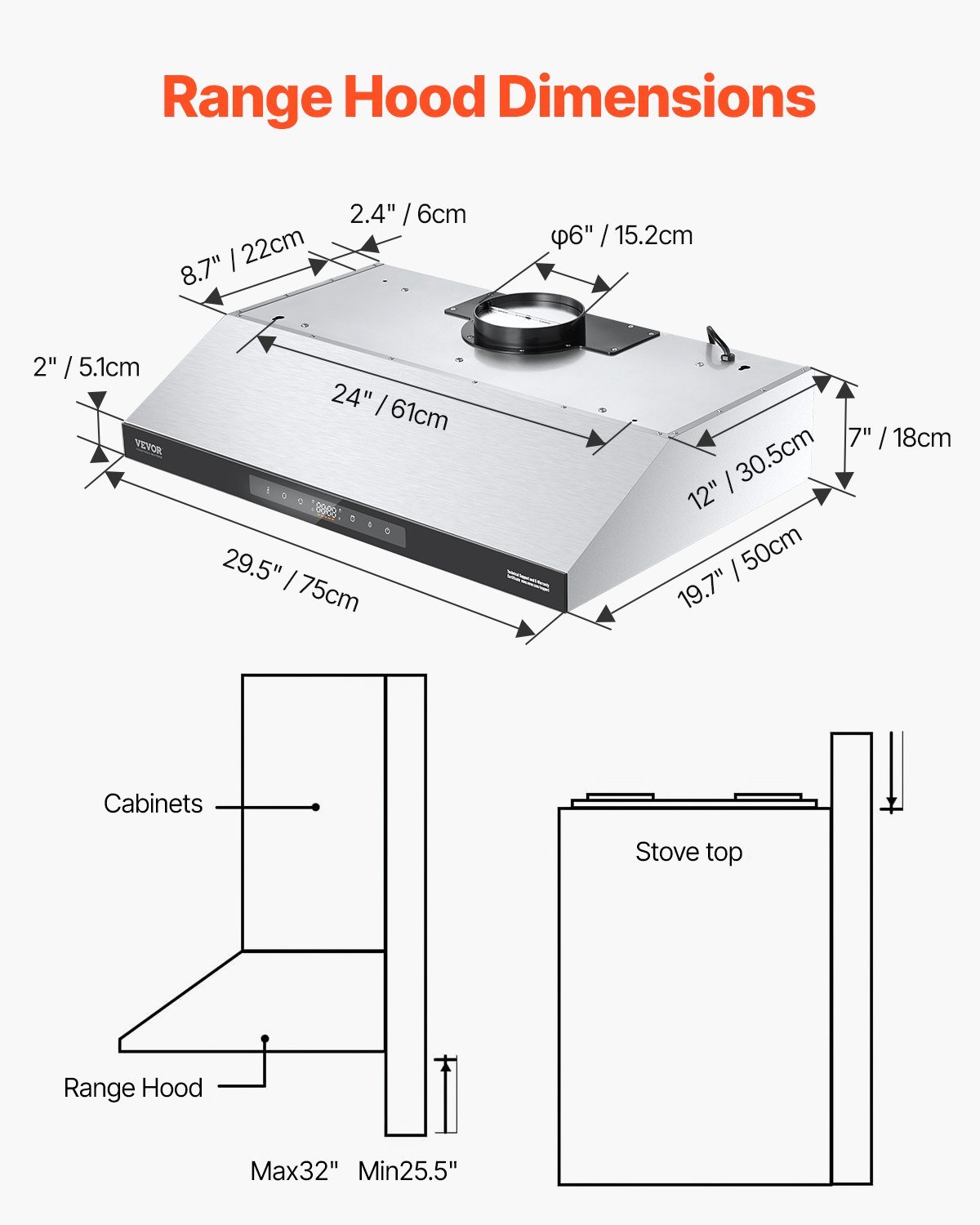 VEVOR 30" Under Cabinet Range Hood Vent Hood 900CFM Gesture & Touch ...