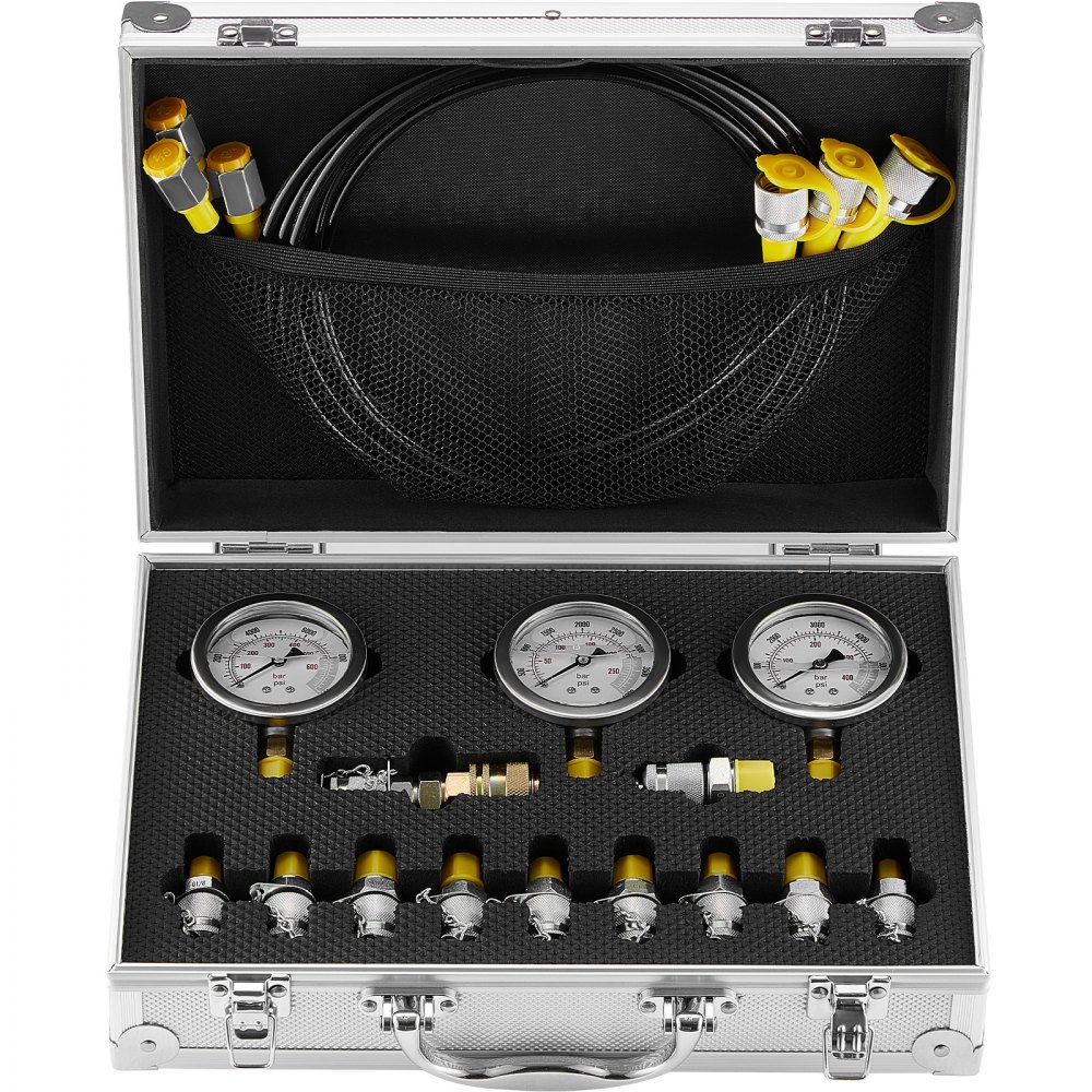 VEVOR Hydraulic Pressure Test Kit, 250/400/600bar, 3 Gauges 11 Test ...