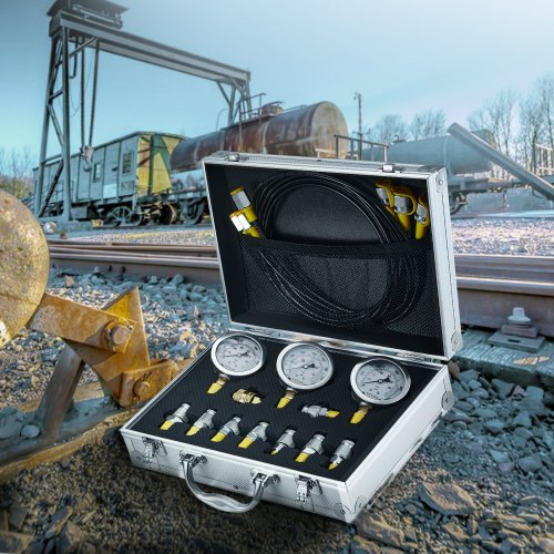 VEVOR Hydraulic Pressure Test Kit, 250/400/600bar, 3 Gauges 9 Test ...