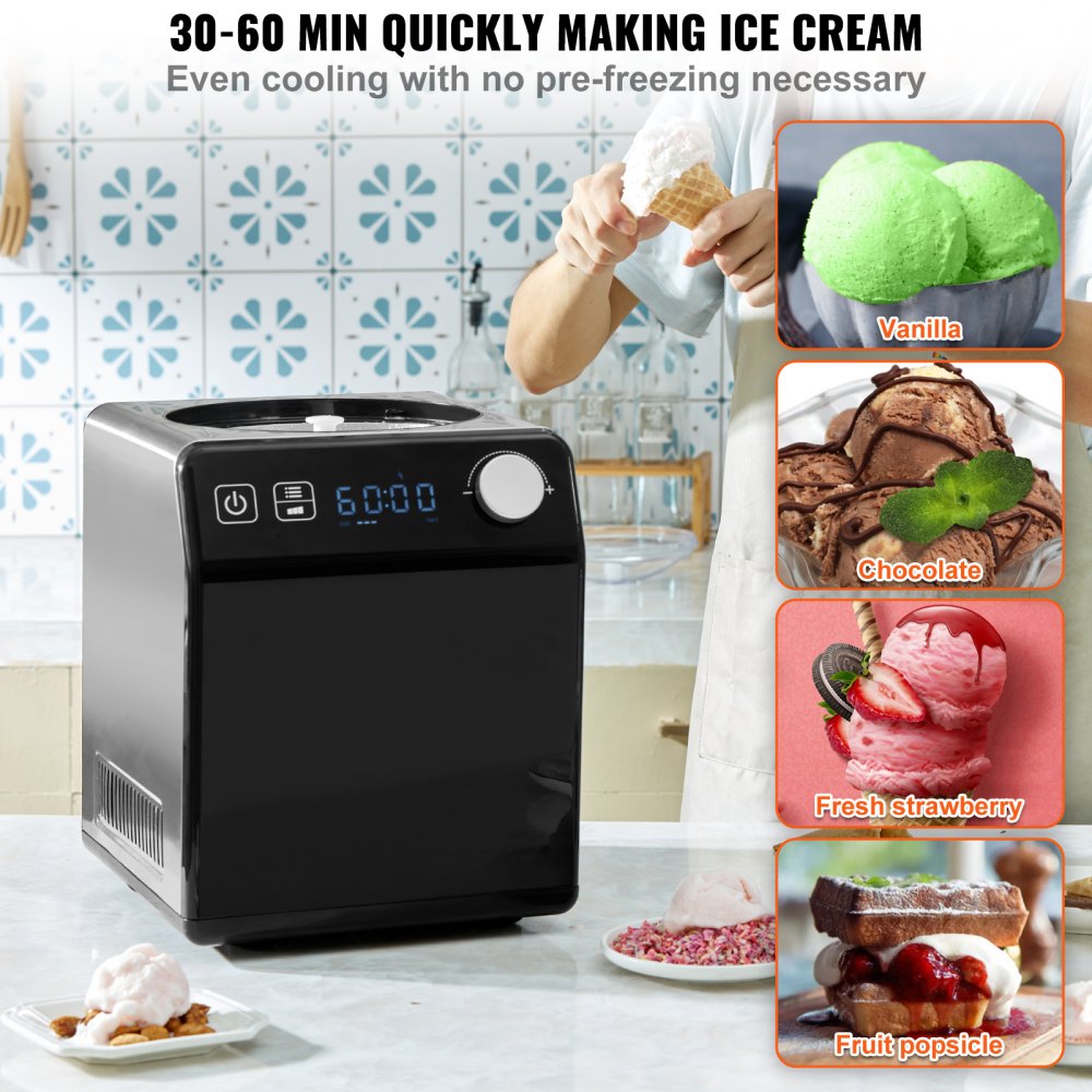 VEVOR Upright Automatic Ice Cream Maker with Built-in Compressor, 2 ...